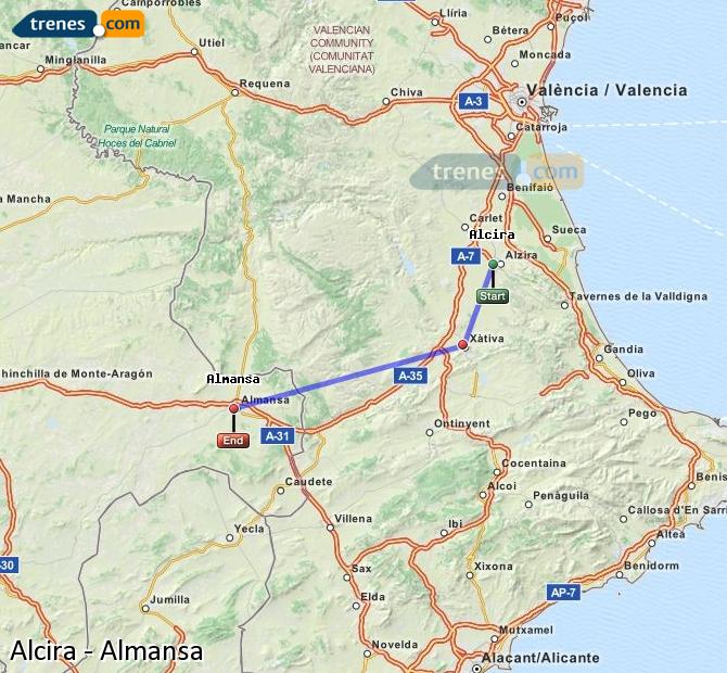 Cheap Alcira to Almansa trains, tickets from 7,65 € - Trenes.com