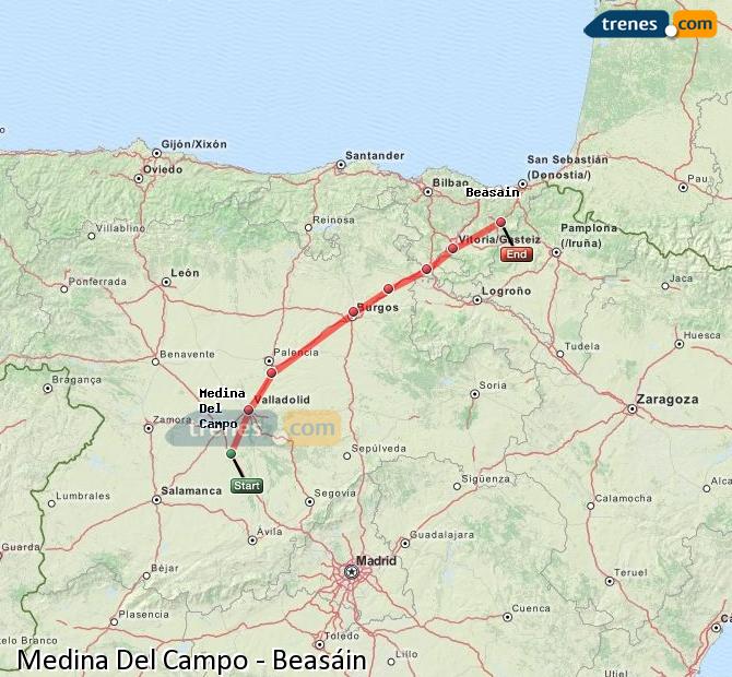 Cheap Medina Del Campo to Beasin trains, tickets from 37,70 € - Trenes.com