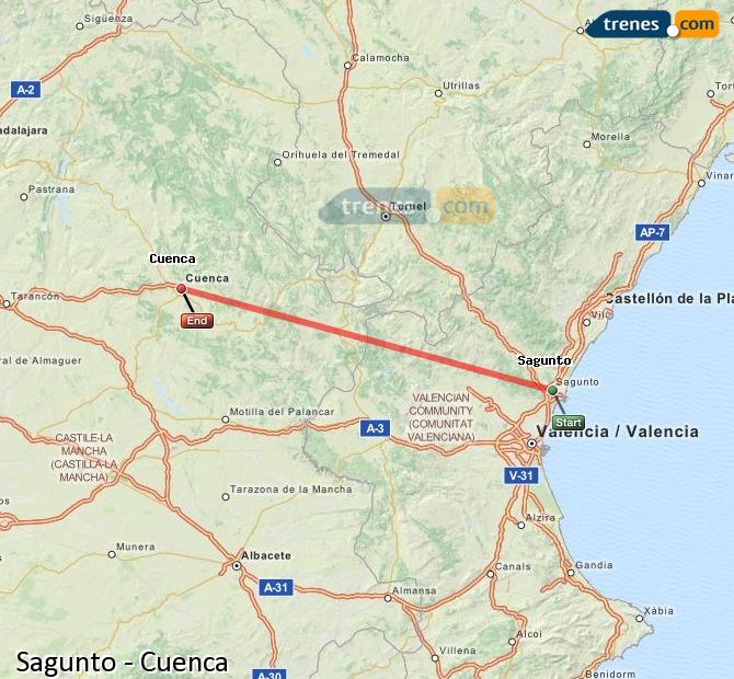 Cheap Sagunto to Cuenca trains, tickets from 31,35 € - Trenes.com