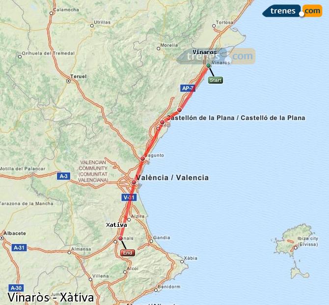 Cheap Vinaròs to Xativa trains, tickets from 20,55 € - Trenes.com