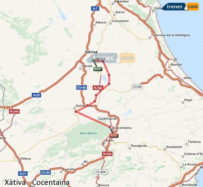 Cheap Xativa to Cocentaina trains, tickets from 2,65 € - Trenes.com